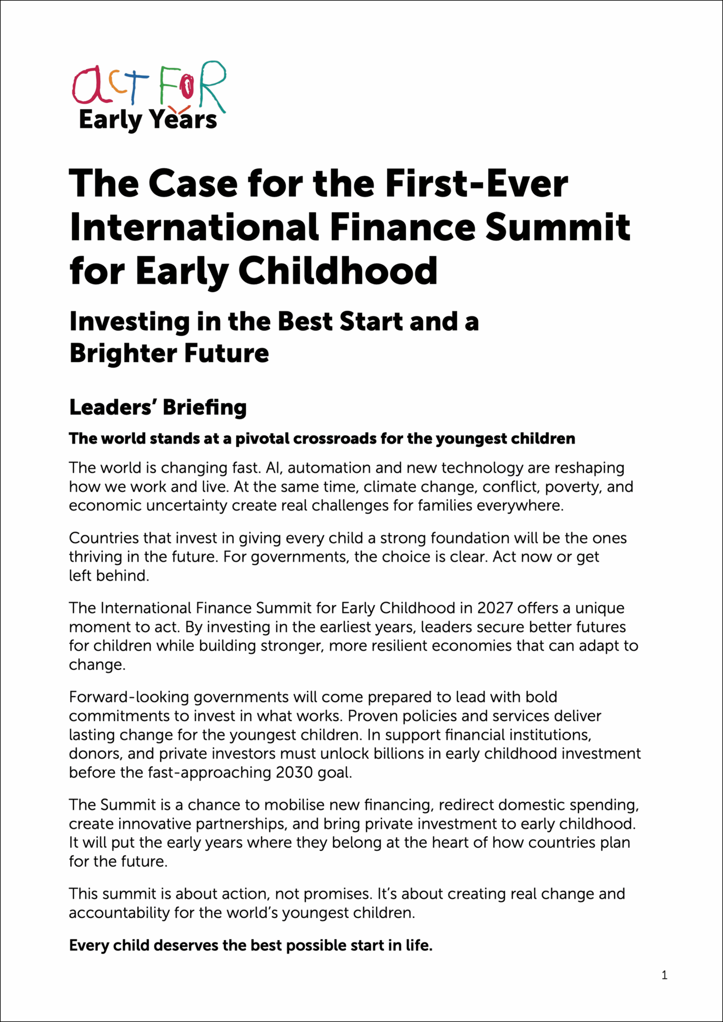 International Finance Summit for Early Childhood