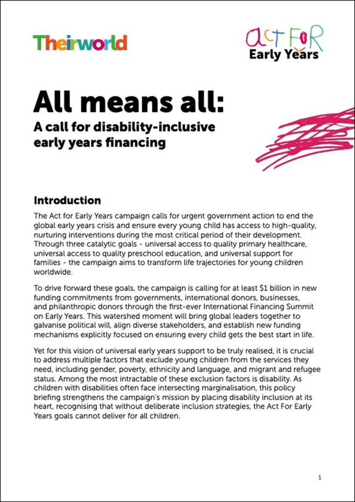 All means all: A call for disability-inclusive early years financing ...
